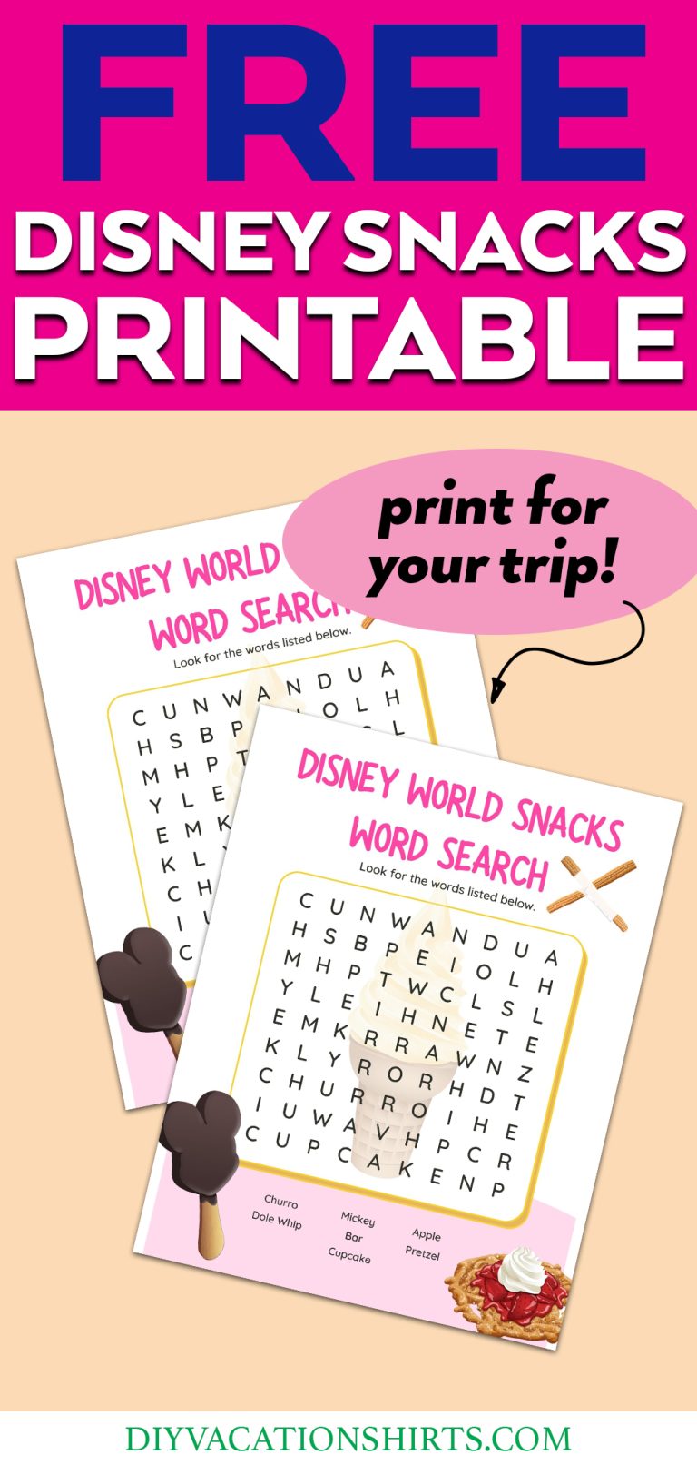 DIsney World Snacks Word Search - Free to Print!