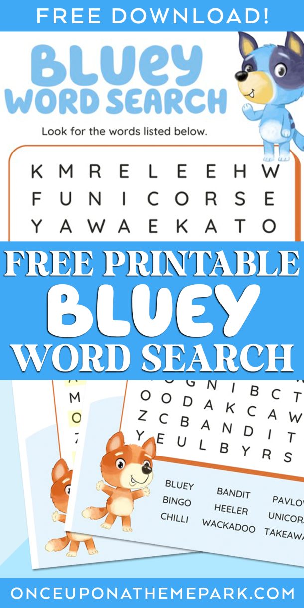 Bluey Word Search - Free Printable - Once Upon a Theme Park